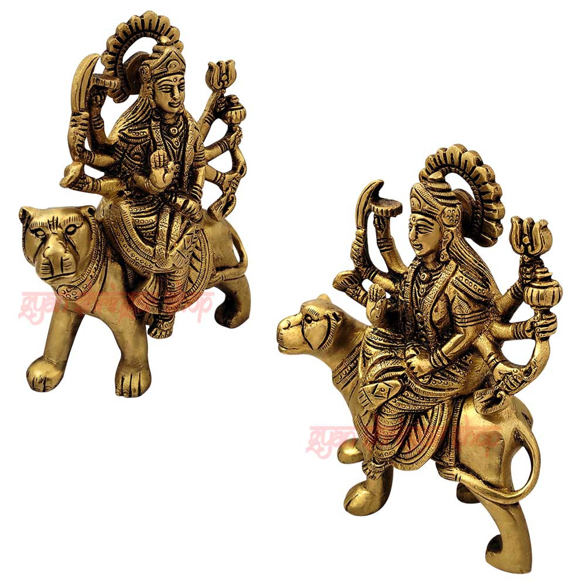 Ambe Mata sitting on Tiger Statue in Brass Goddess Ashtabhuji 8 Metals ...